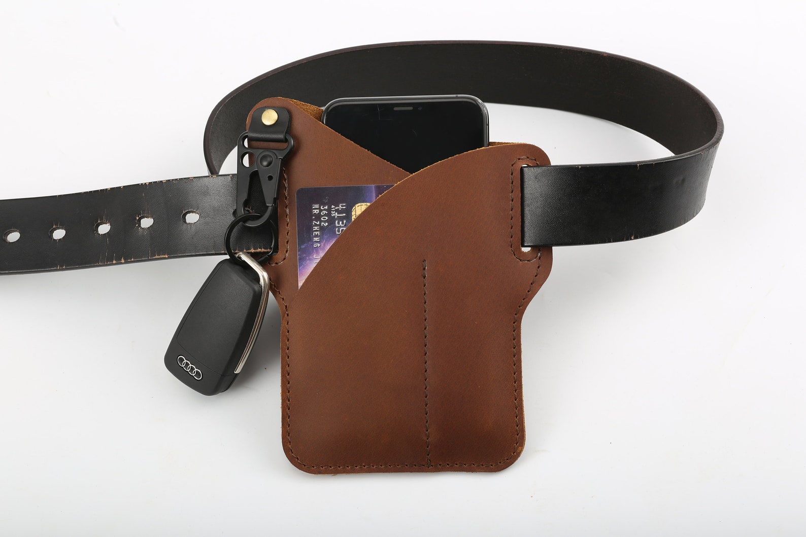Leather Cell Phone Case Holster EDC Protection Sheath With Key Holder ...