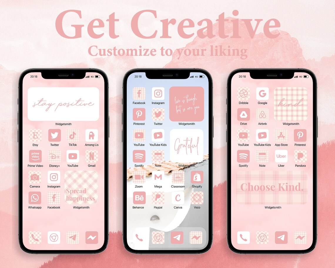 IOS 14 App Icon Plaid Pink | Buffalo Pink App Icon for IOS 14 | iPhone ...