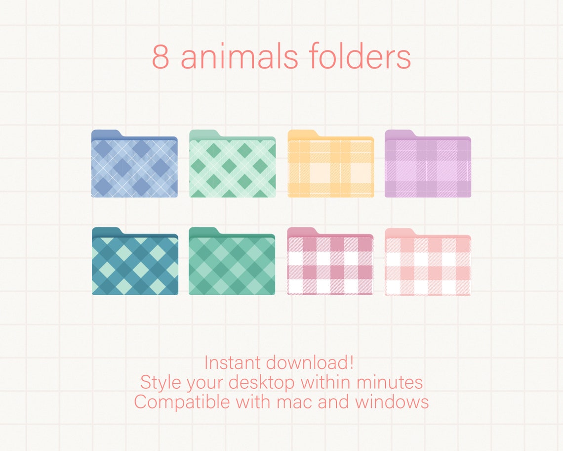 Plaid Pastel Desktop Folder Icons, Summer Folder Icons, Desktop ...