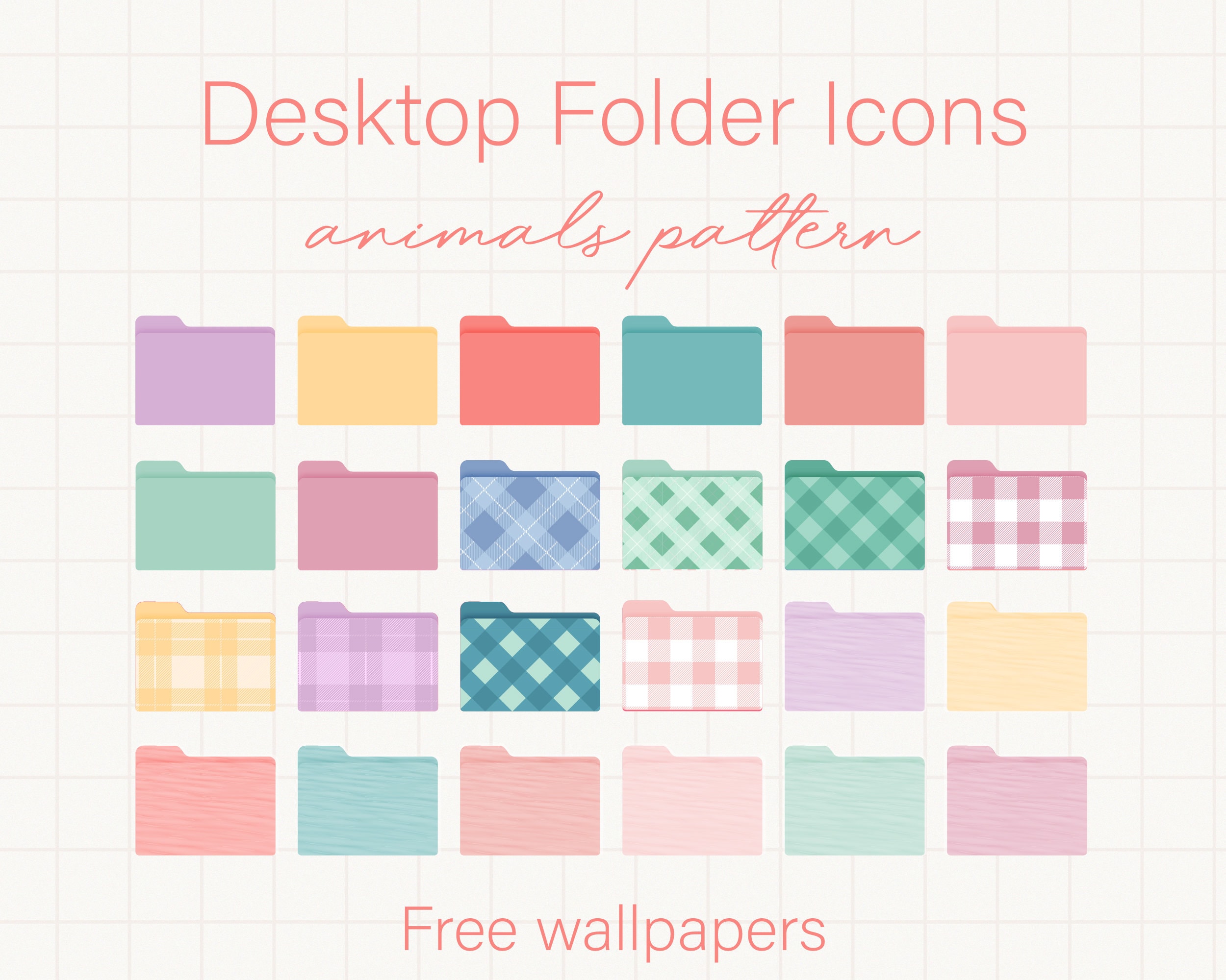 Plaid Pastel Desktop Folder Icons, Summer Folder Icons, Desktop ...