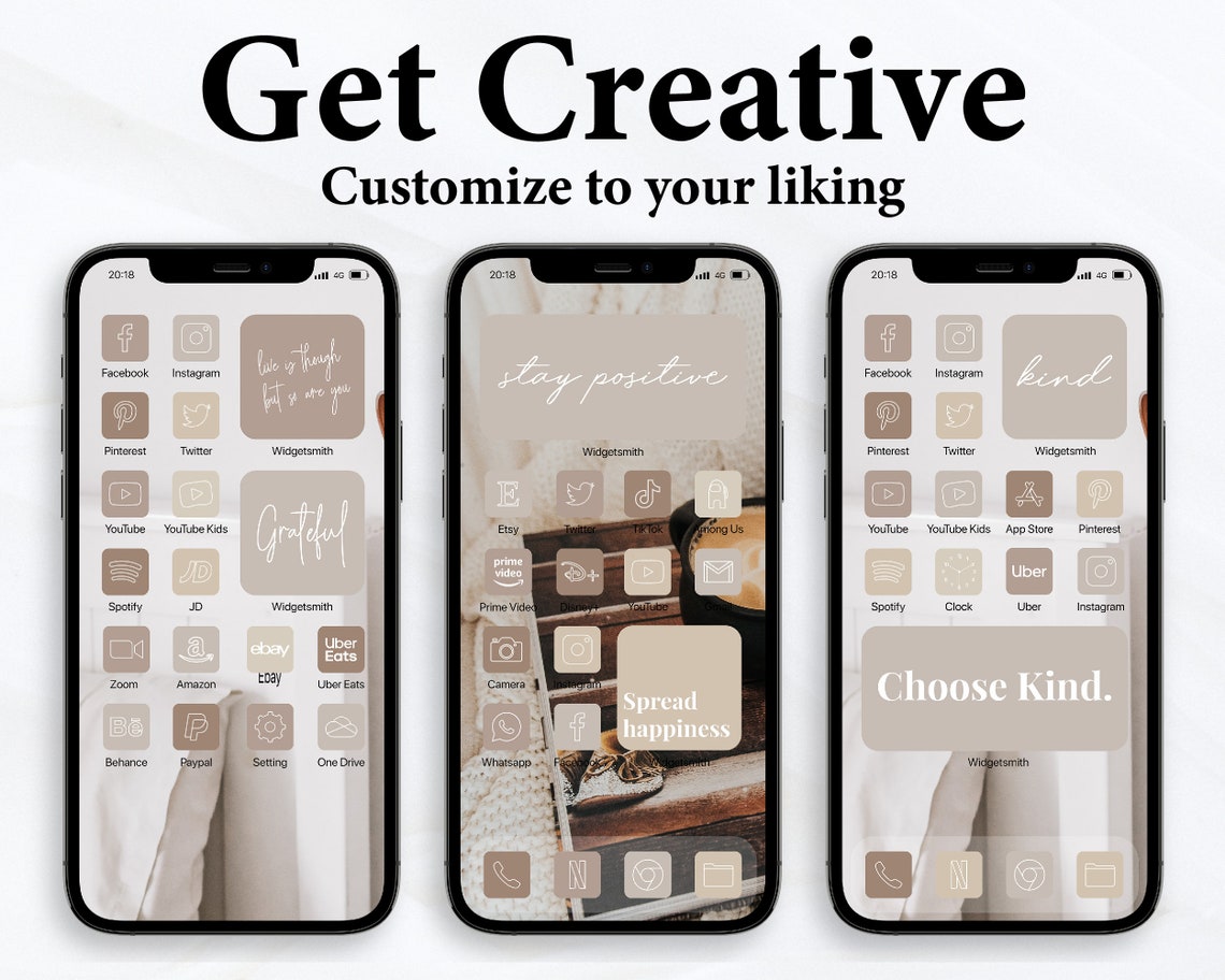 Natural Beige Ios 14 Icons, iPhone Custom Icons, Aesthetic Homescreen ...