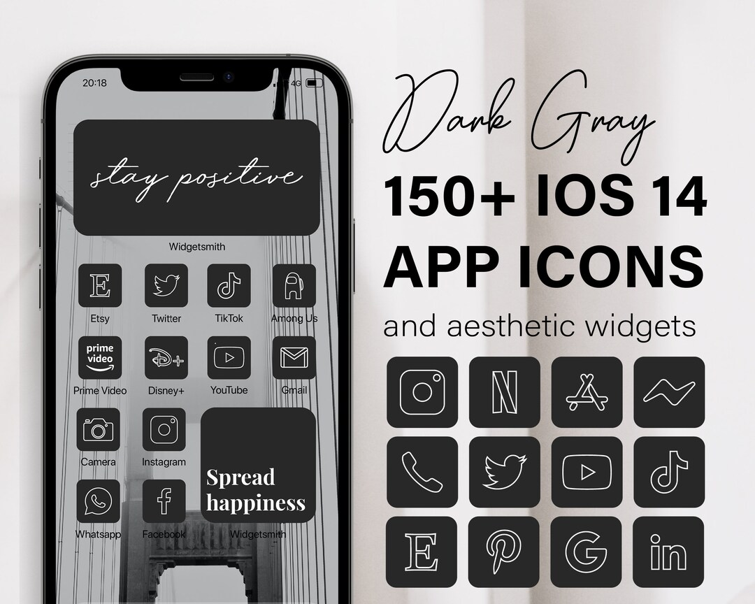 Dark Gray Ios 14 App Icons for Men | iPhone Icons Aesthetic | Ios 14 ...