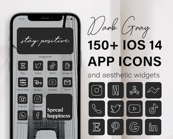 Dark Gray Ios 14 App Icons for Men Iphone Icons Aesthetic - Etsy