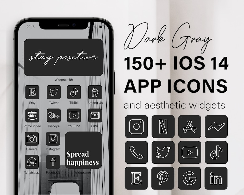 Dark Gray Ios 14 App Icons for Men | iPhone Icons Aesthetic | Ios 14 ...