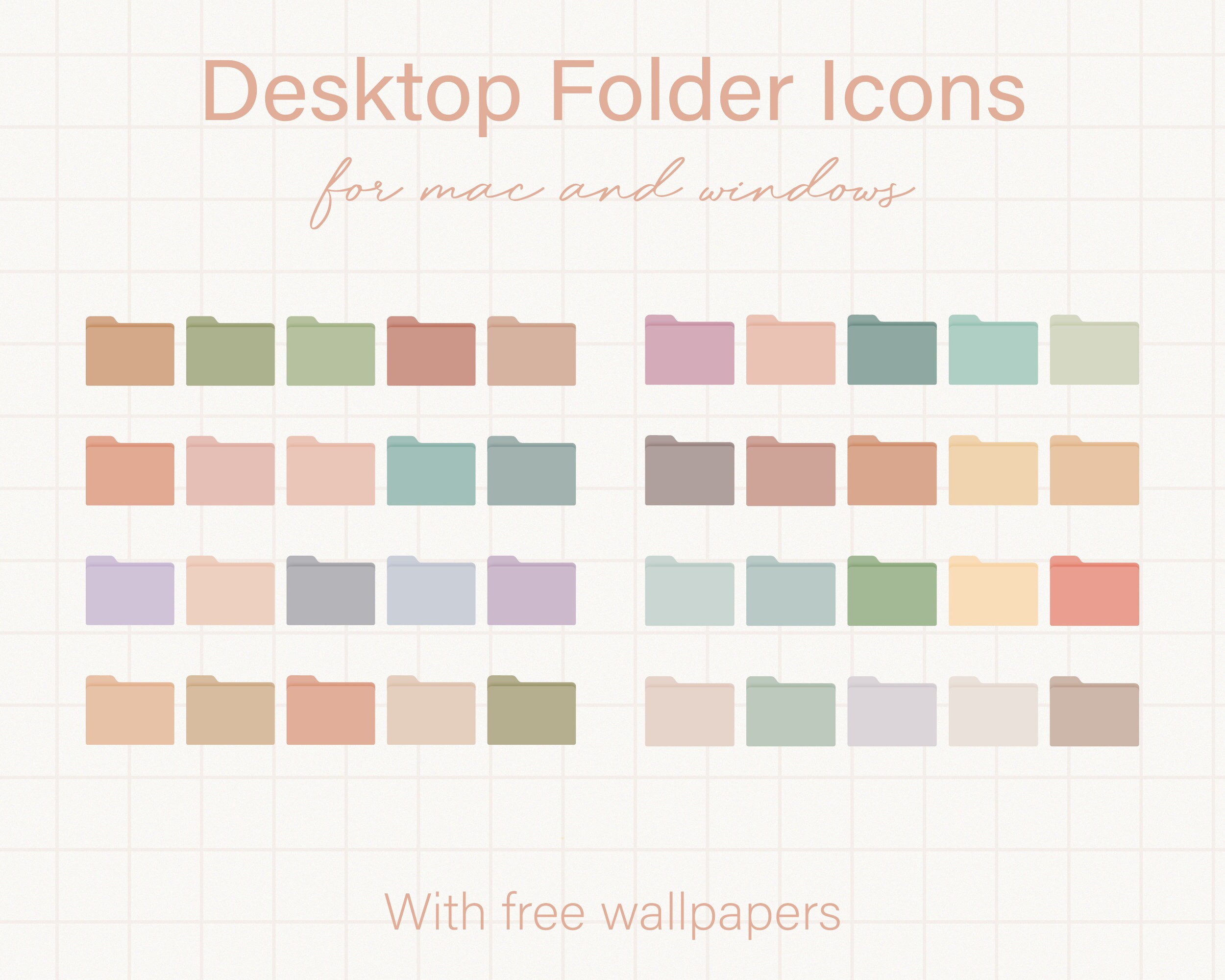 Soft Pastel Desktop Folder Icons, Desktop Icons for Mac and Windows ...
