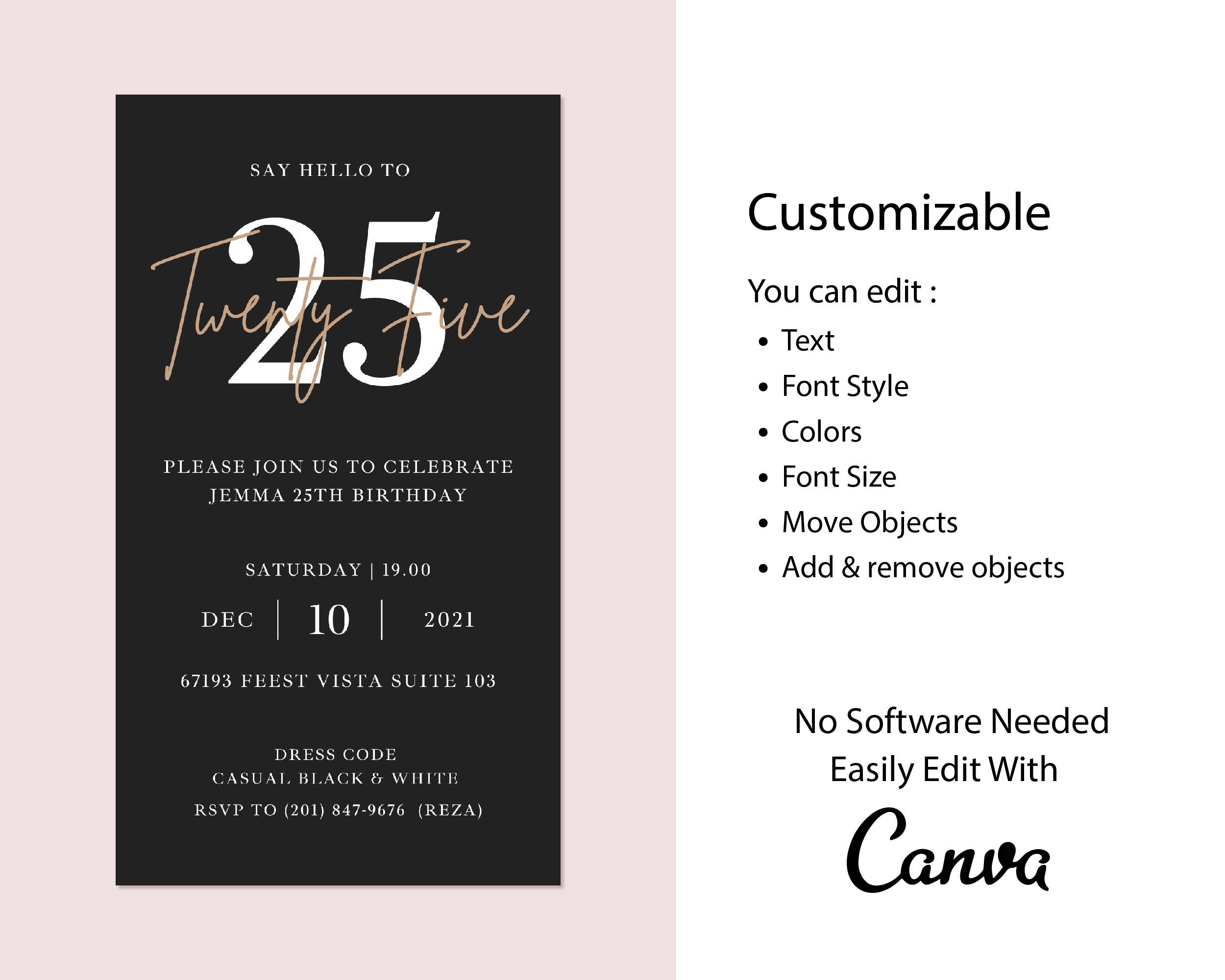 Electronic Birthday Invitation for Adult, Minimalist Formal Birthday ...