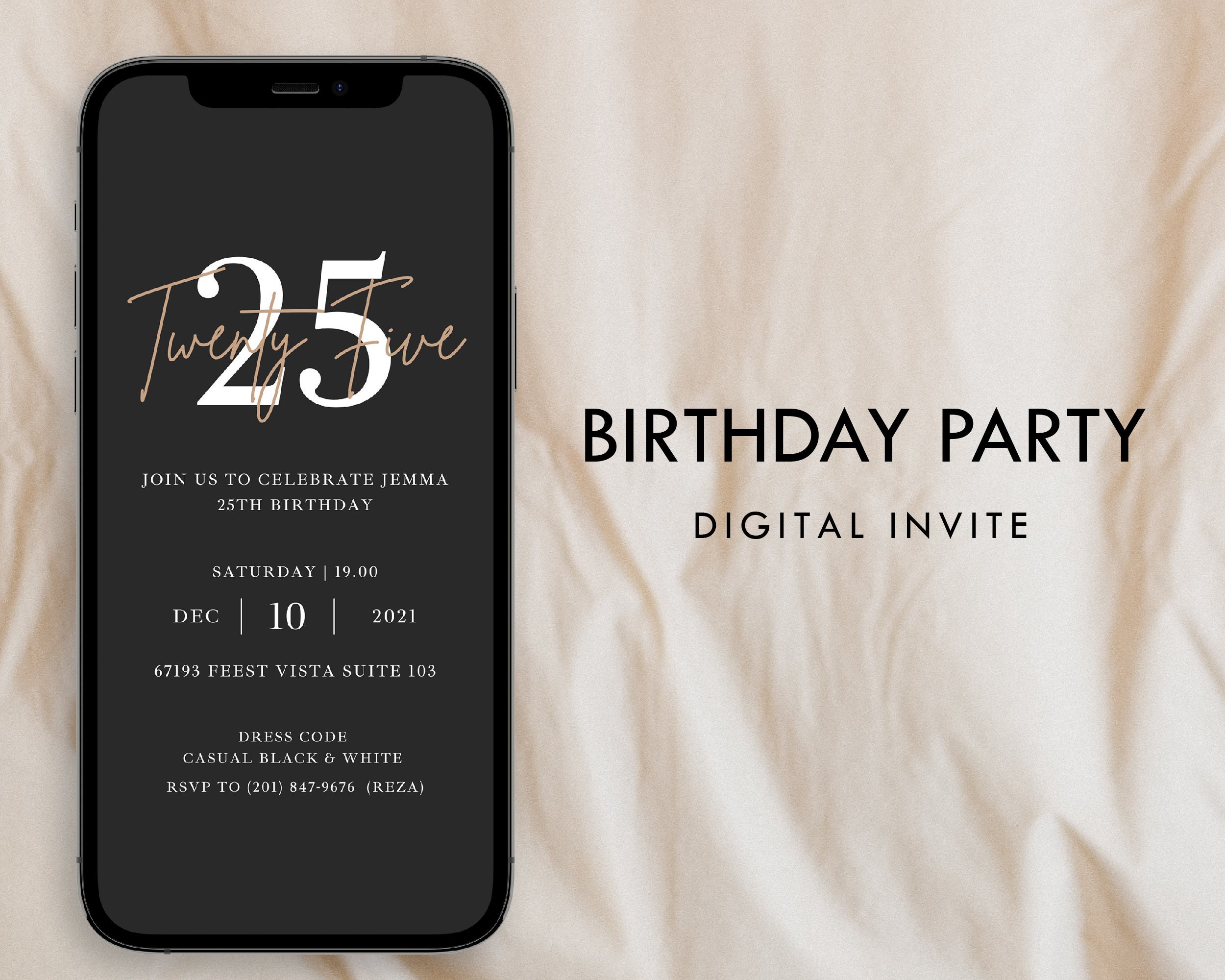Electronic Birthday Invitation for Adult, Minimalist Formal Birthday ...