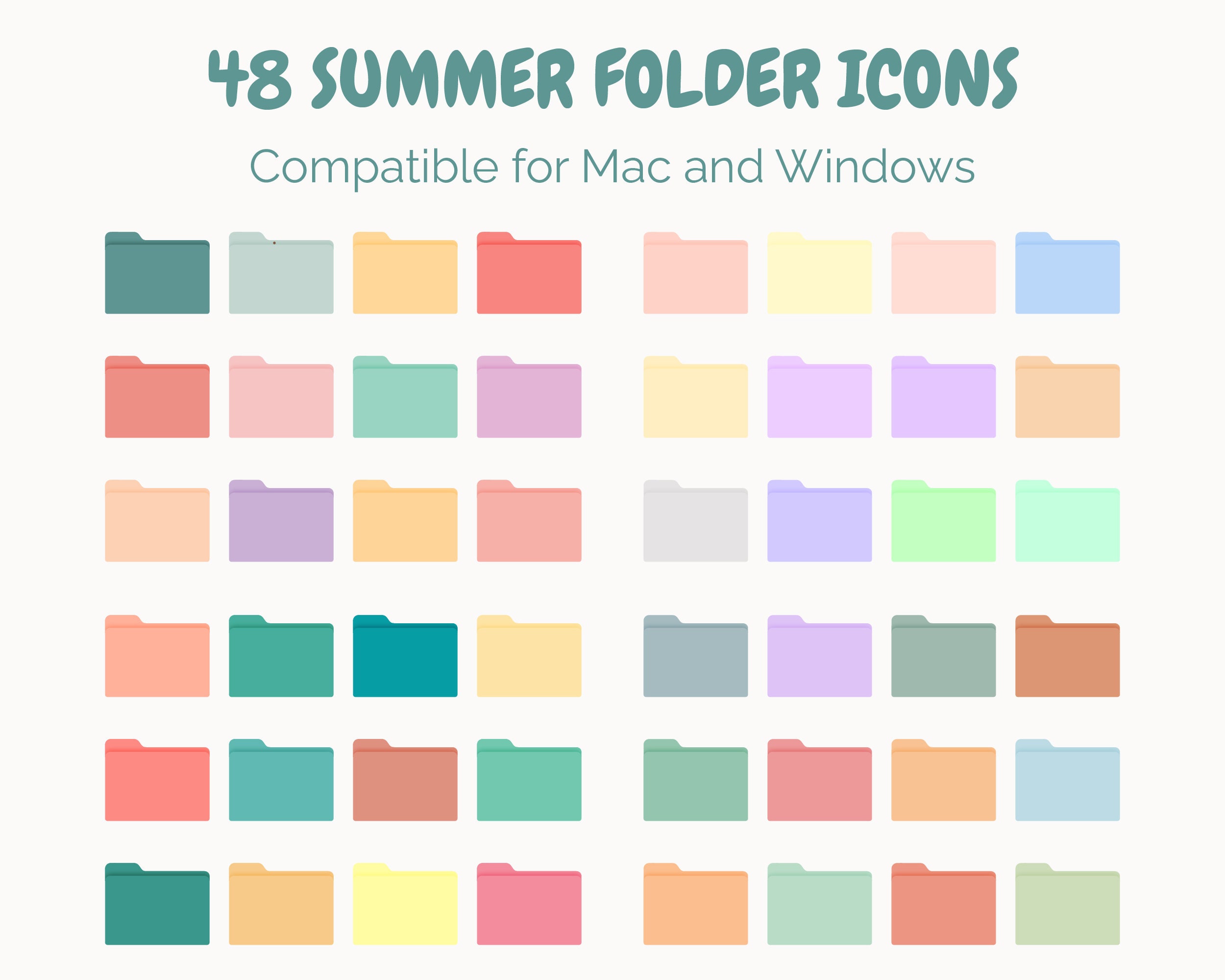 Summer Pastel Desktop Folder Icons, Desktop Icons for Mac and Windows ...