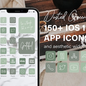 Muted Green IOS 14 Aesthetic App Icon | IOS 14 App Cover Green | Green ...