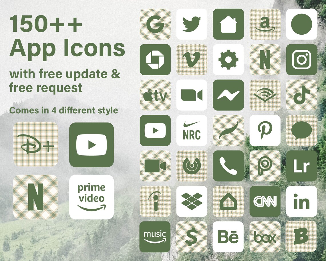 Green Plaid IOS 14 App Icon Pack,iphone App Icon Theme, Green App Icons ...