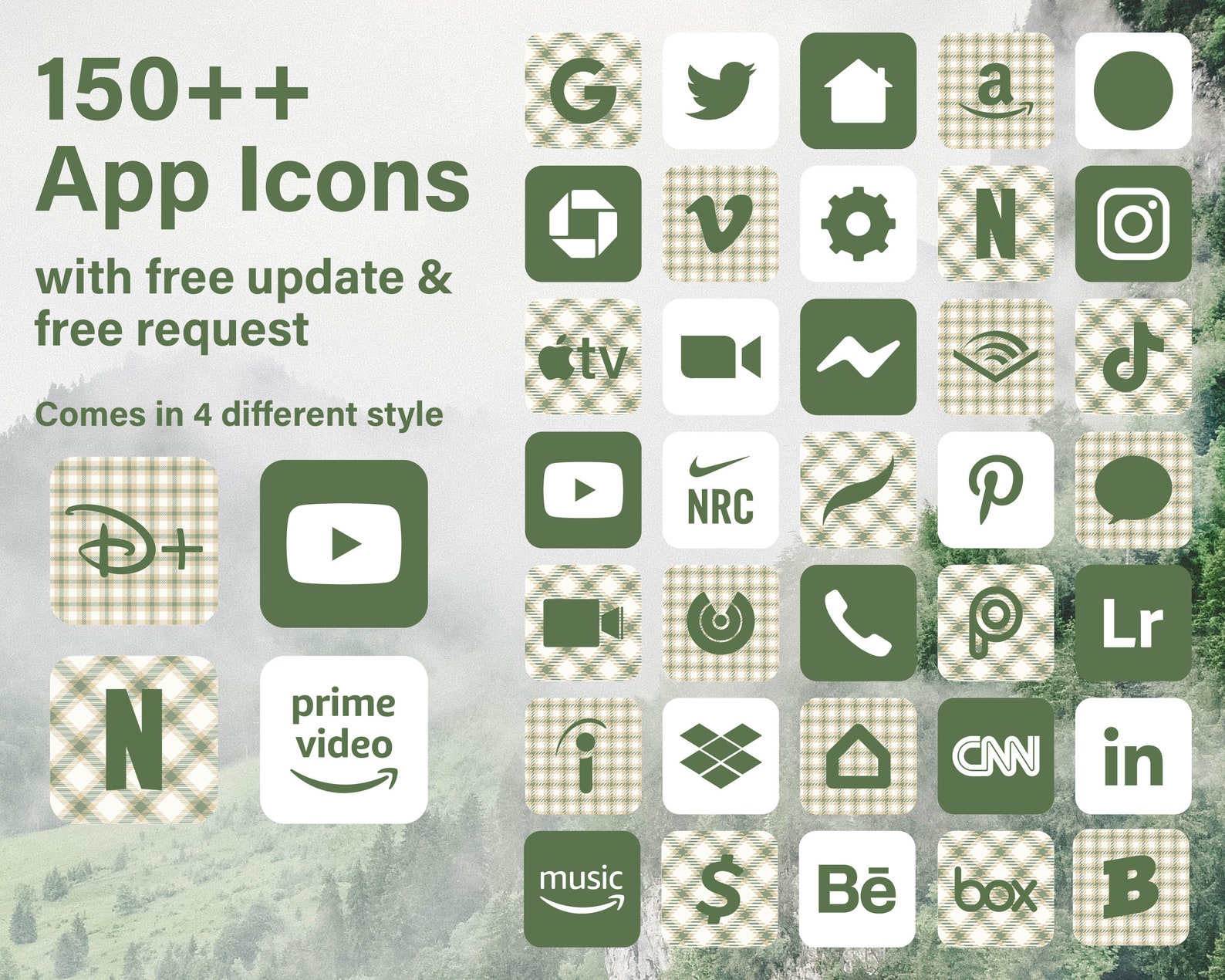 Green Plaid IOS 14 App Icon Pack,iphone App Icon Theme, Green App Icons ...