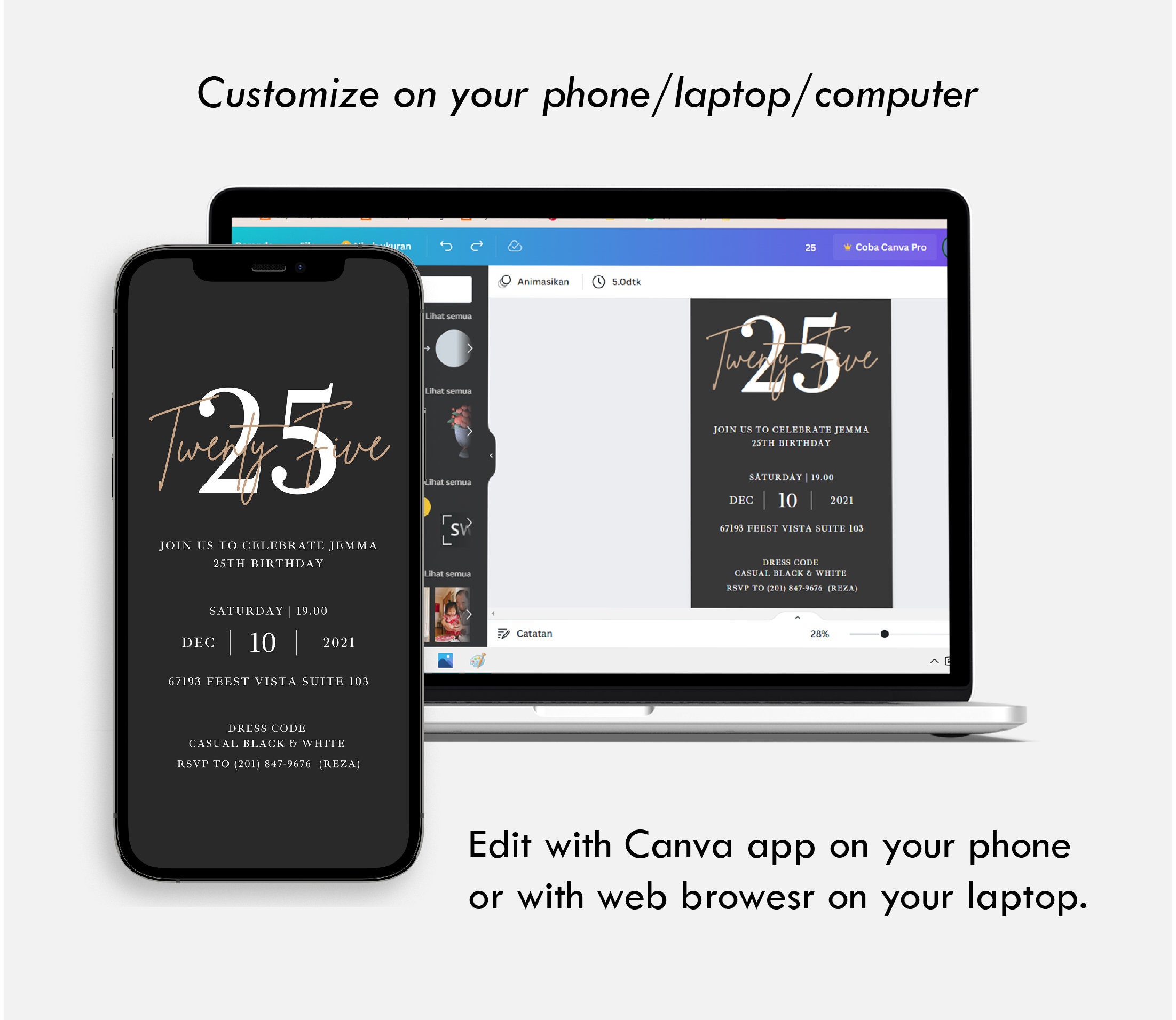 Electronic Birthday Invitation for Adult, Minimalist Formal Birthday ...