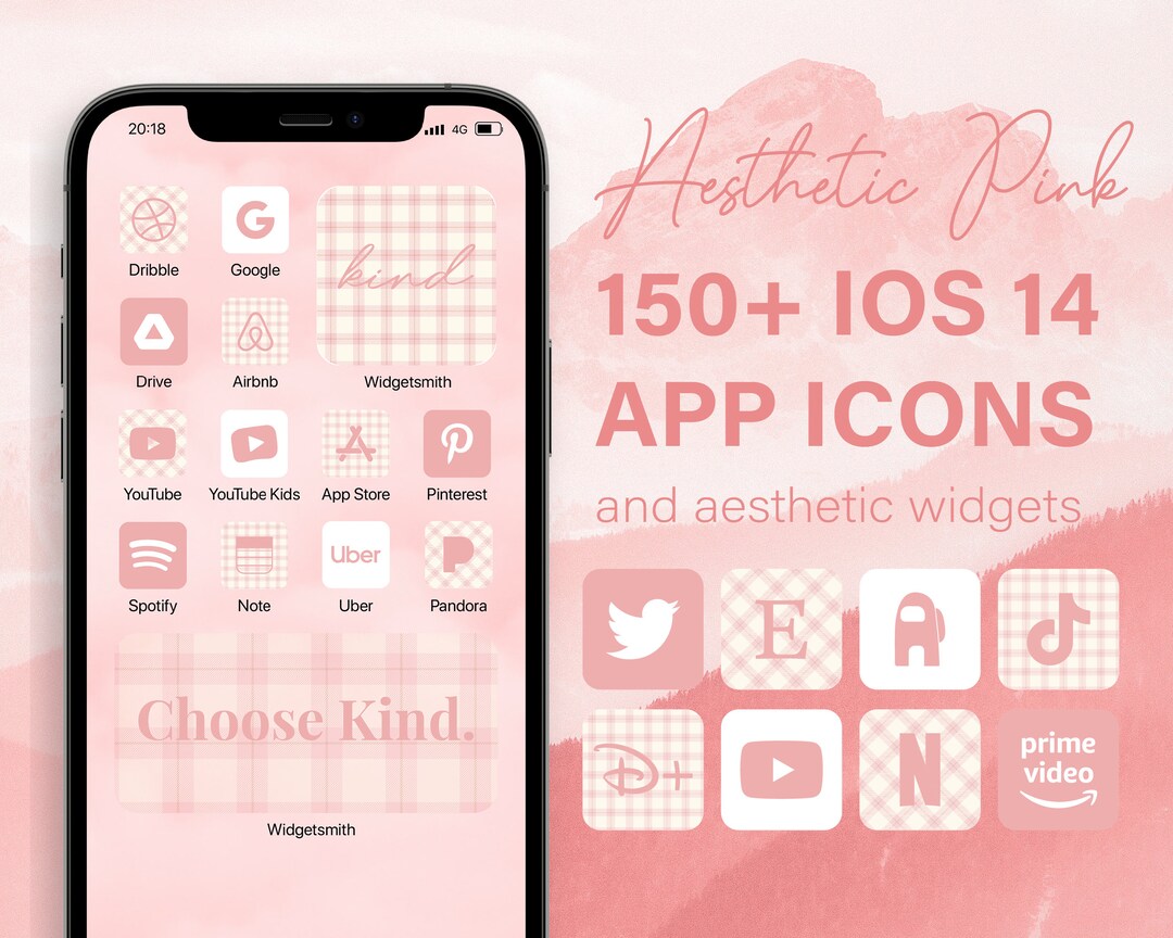 IOS 14 App Icon Plaid Pink | Buffalo Pink App Icon for IOS 14 | iPhone ...