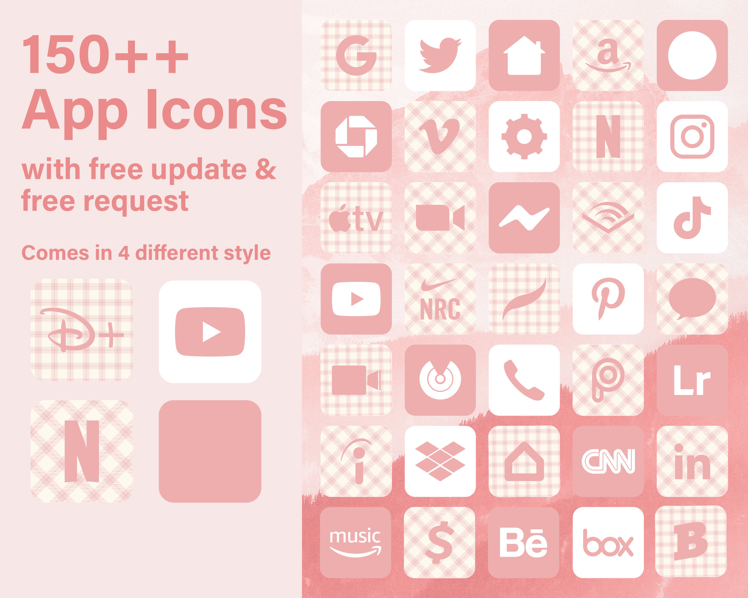 IOS 14 App Icon Plaid Pink | Buffalo Pink App Icon for IOS 14 | iPhone ...