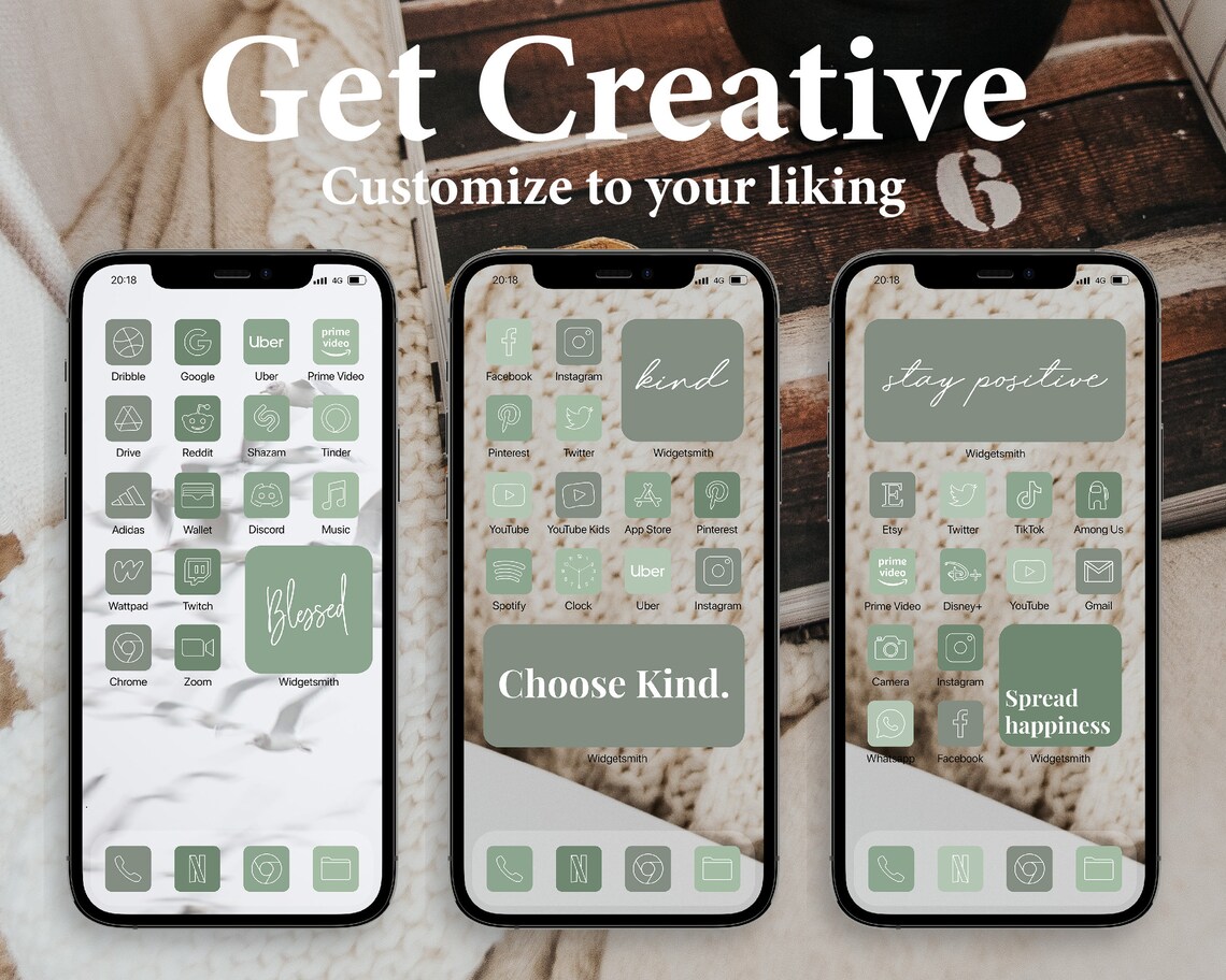 Muted Green IOS 14 Aesthetic App Icon IOS 14 App Cover Green Green ...
