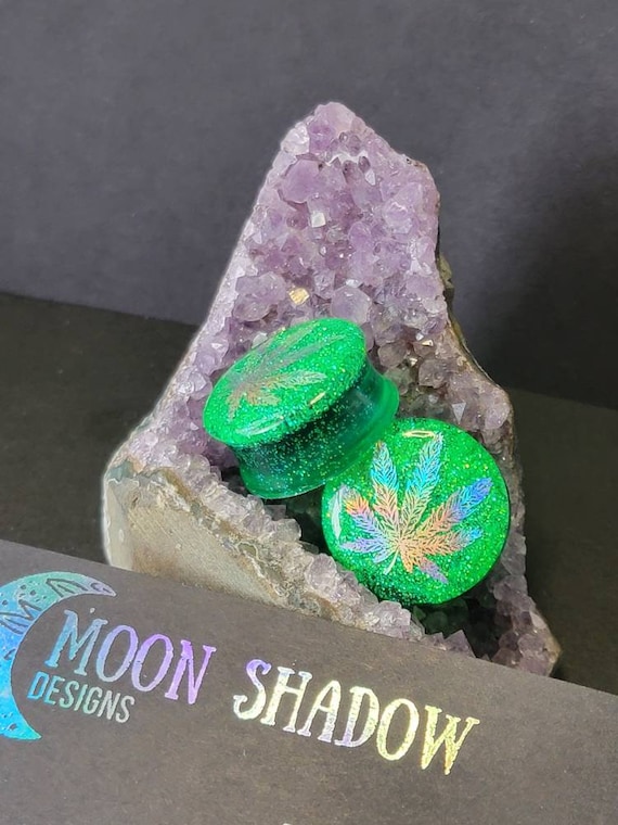 Weed Leaf Resin Ear Gauges Plugs Marijuana Leaf Holographic - Etsy