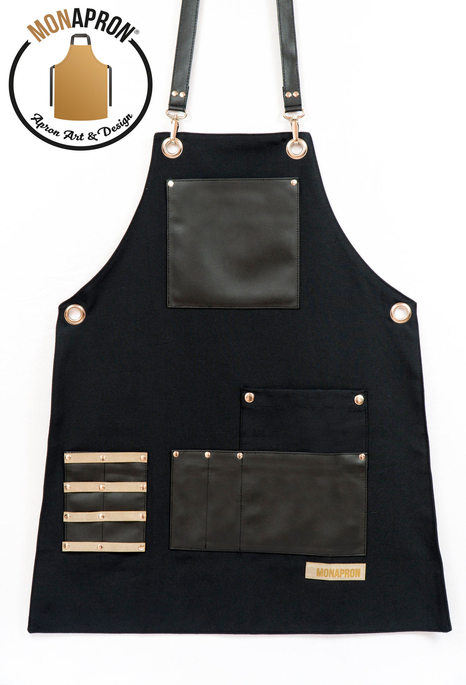 Canvas Workshop Apron for Women and Men With Vegan Leather Pockets and ...