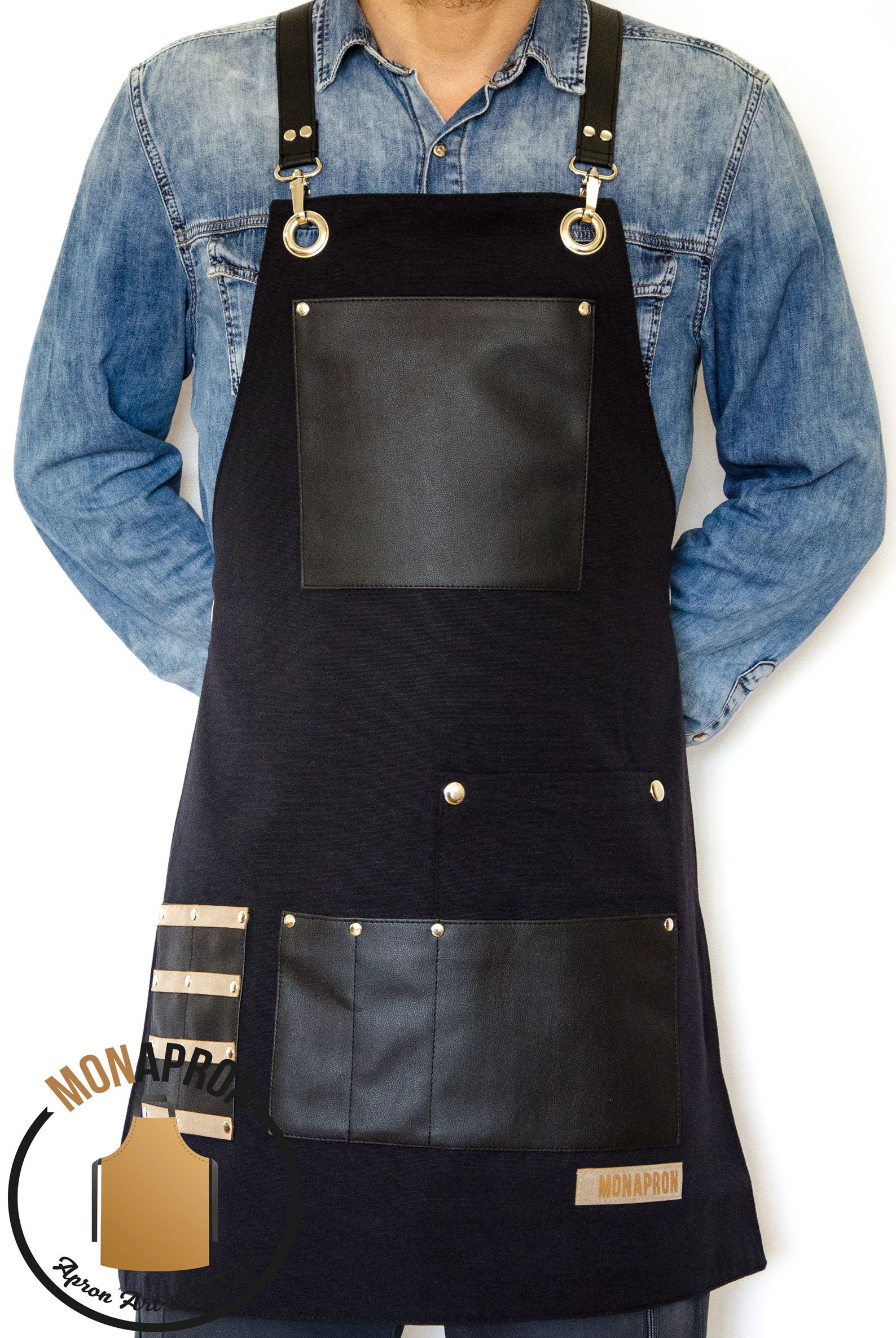 Canvas Workshop Apron for Women and Men With Vegan Leather Pockets and ...