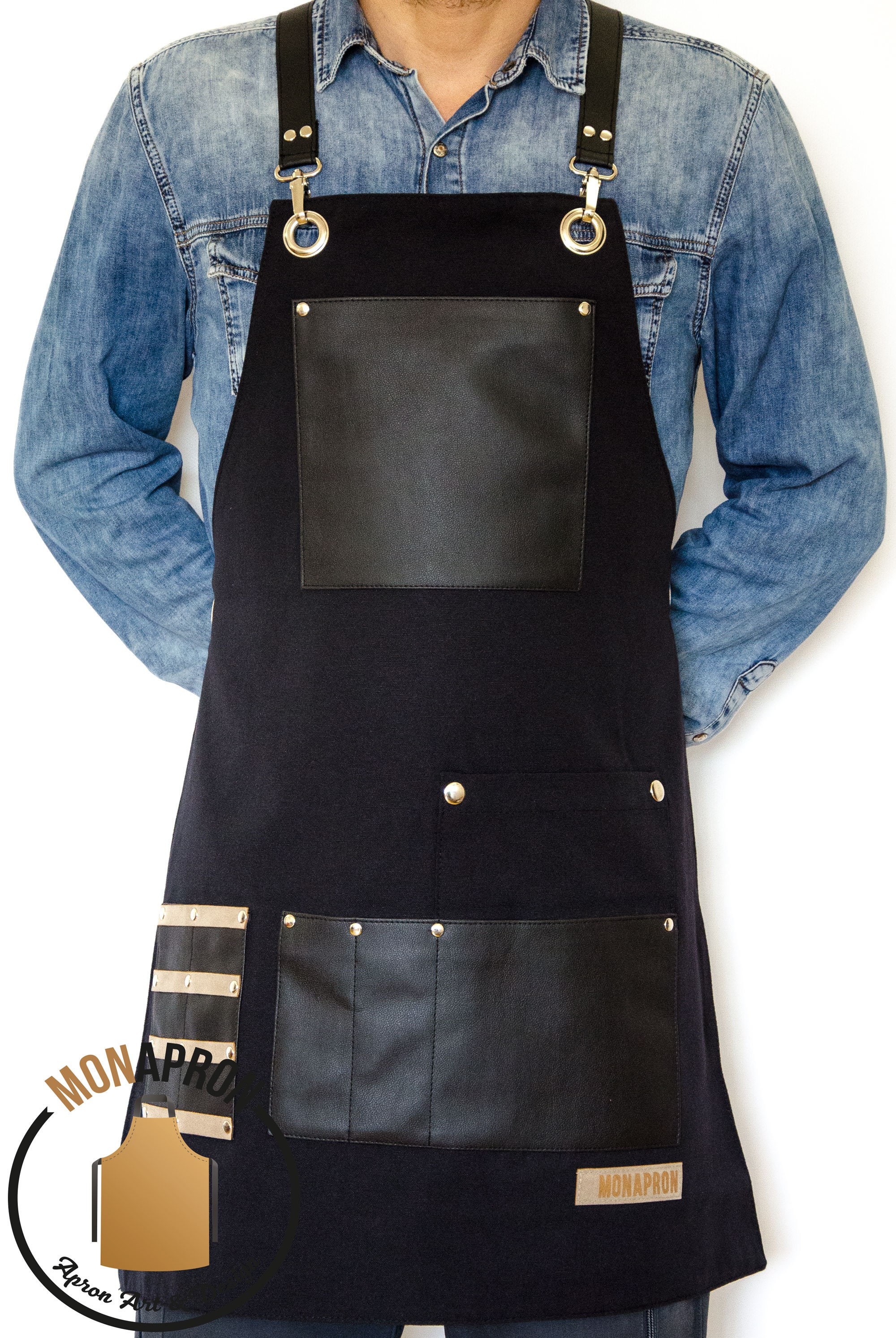Canvas Workshop Apron for Women and Men With Vegan Leather Pockets and ...