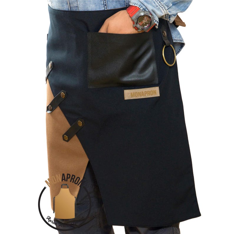 02 Miro Short Apron Black-brown Apron for Women, Kitchen Cooking Chef ...