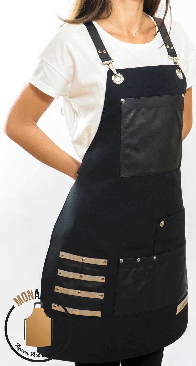 Canvas Workshop Apron for Women and Men With Vegan Leather Pockets and ...