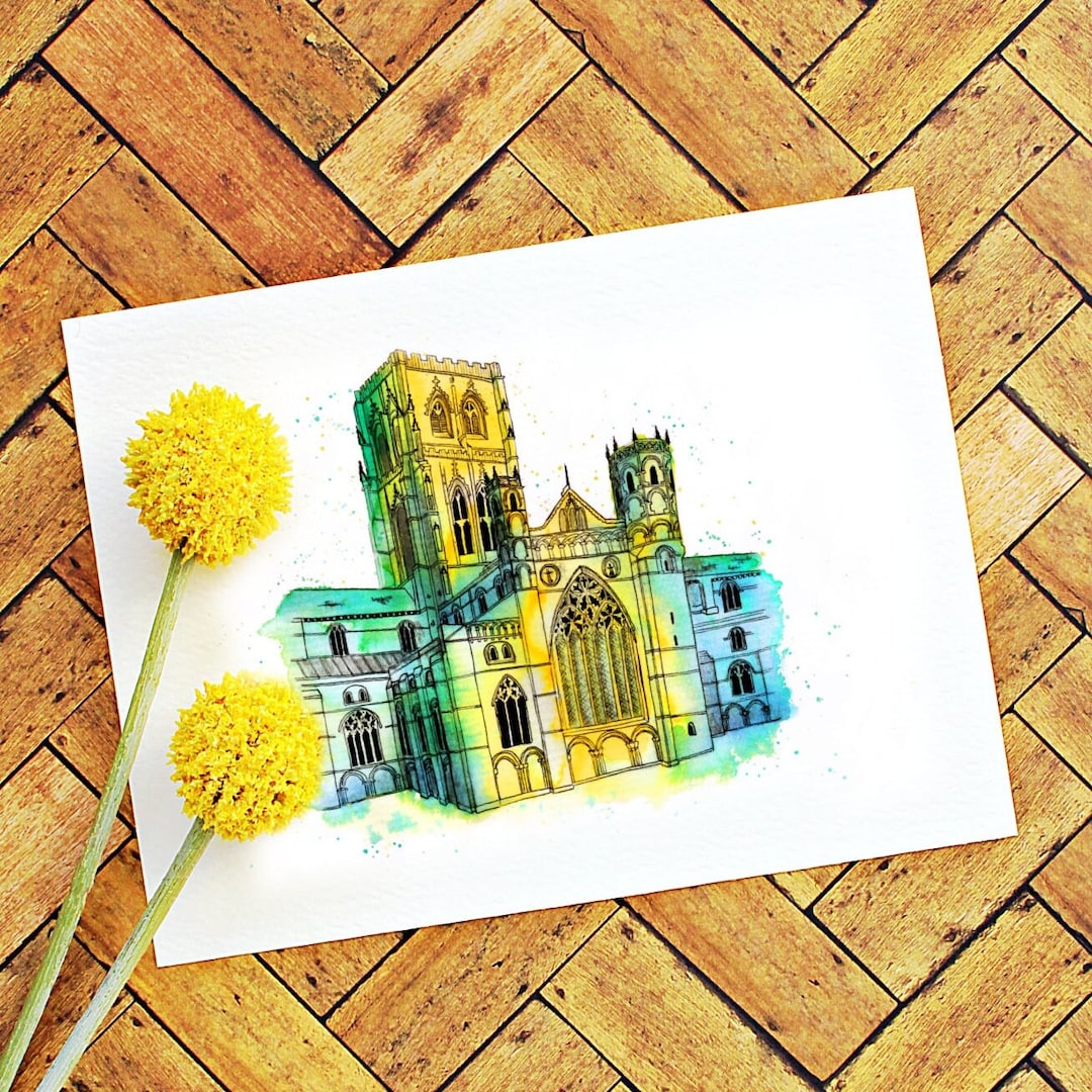 Durham Cathedral Watercolour Art Print / Urban Sketch / Urban Painting ...