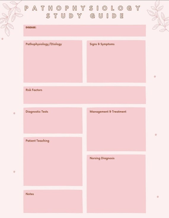 Pathophysiology Study Guide Template Nursing School - Etsy