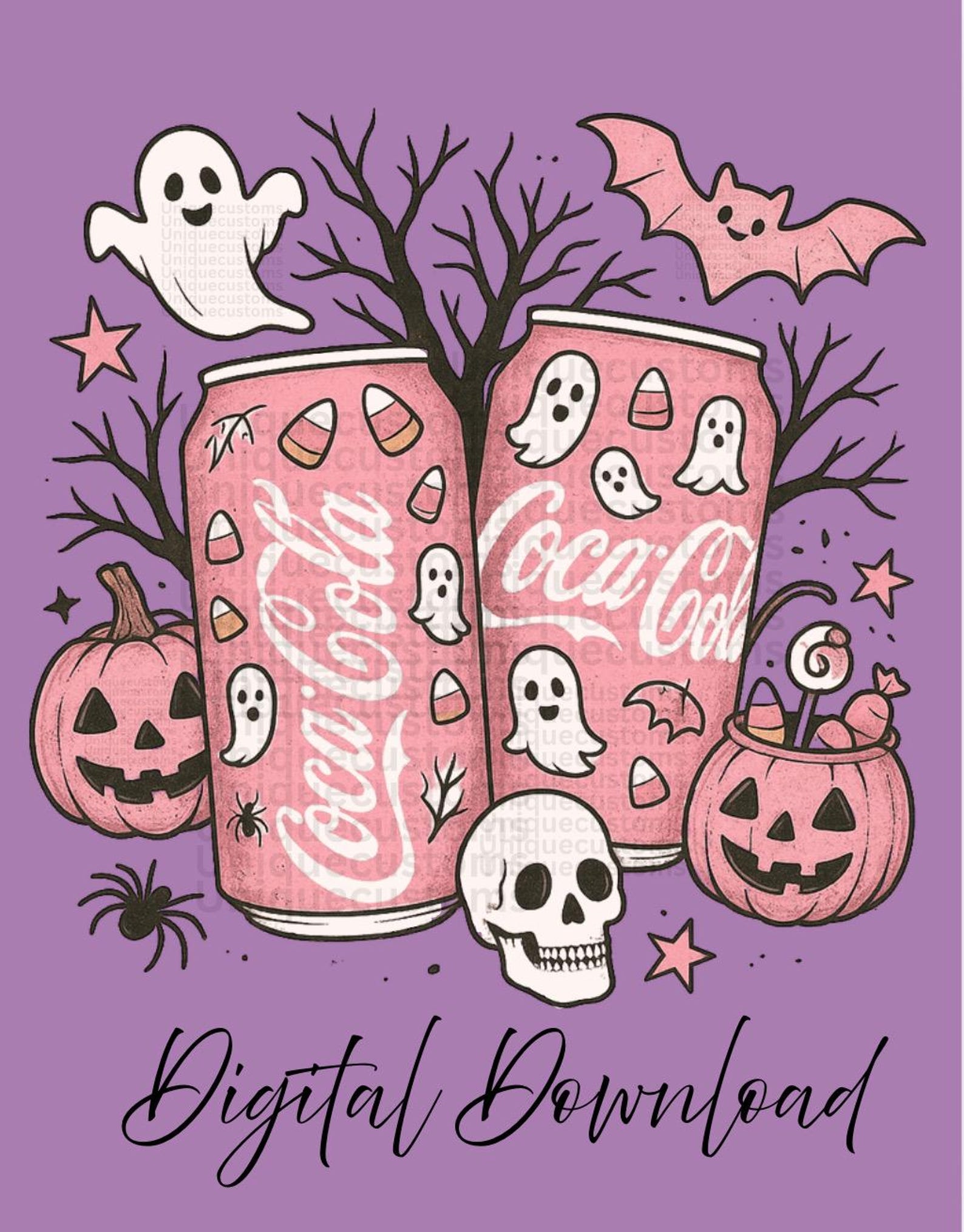 Retro Halloween Pink Coca Cola Ghost Can Design (PNG JPG Digital ...