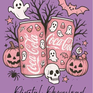 Retro Halloween Pink Coca Cola Ghost Can Design (PNG JPG Digital ...
