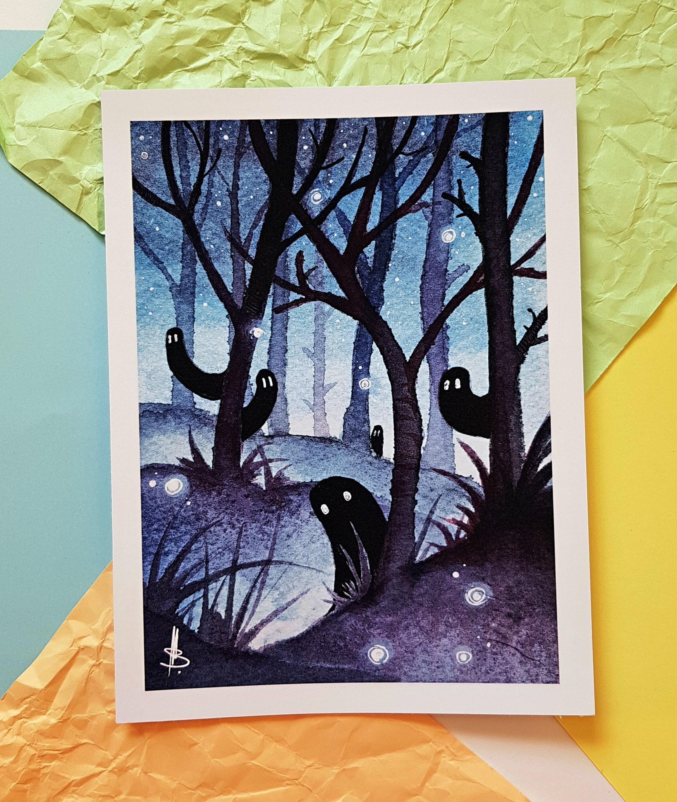 Paper Paper & Party Supplies Ghost Forest Night Version Art Print A5 A6 ...