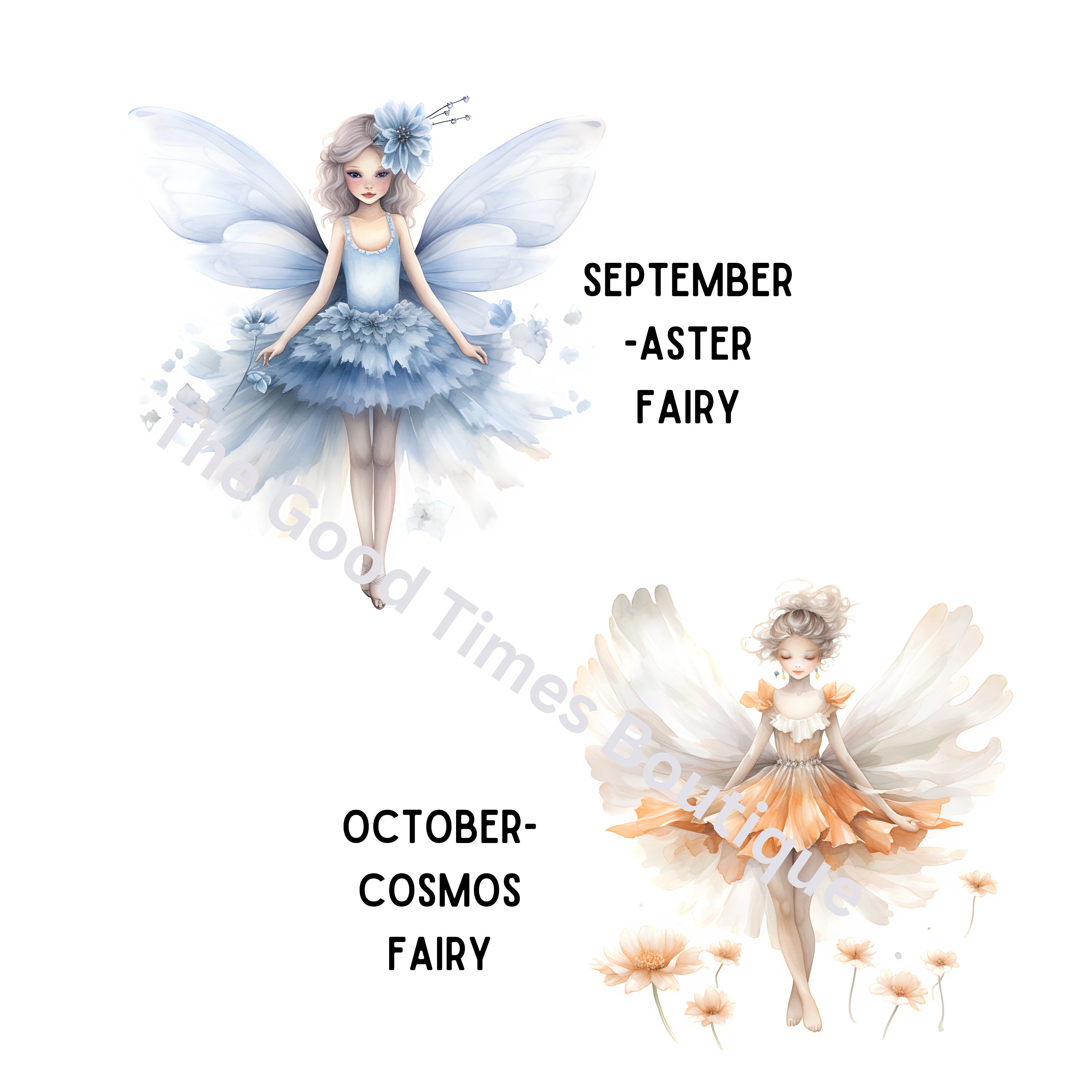 Birth Month Flower Fairy Stickers SVG, PNG, Wall Art Watercolor Fairies ...