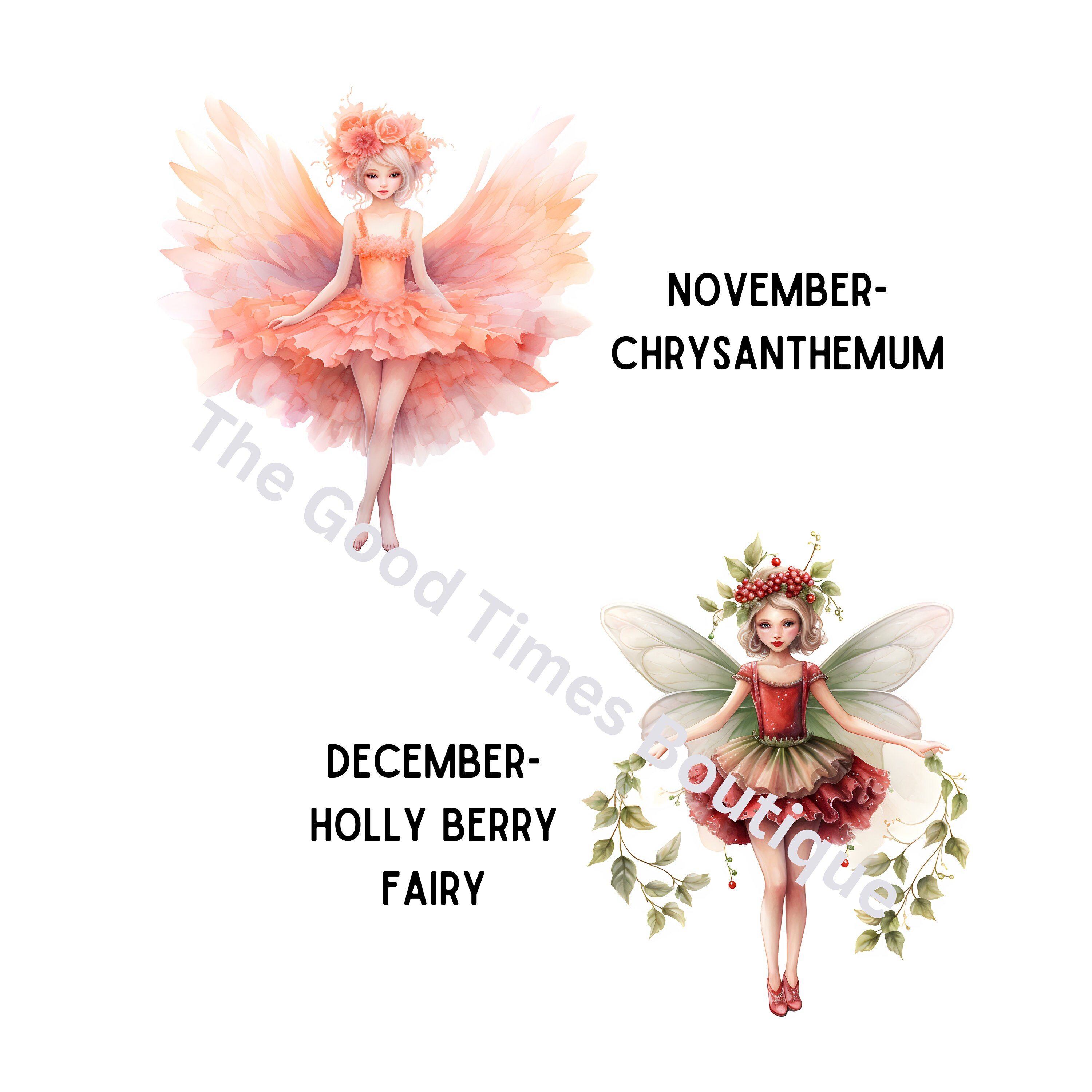 Birth Month Flower Fairy Stickers SVG, PNG, Wall Art Watercolor Fairies ...