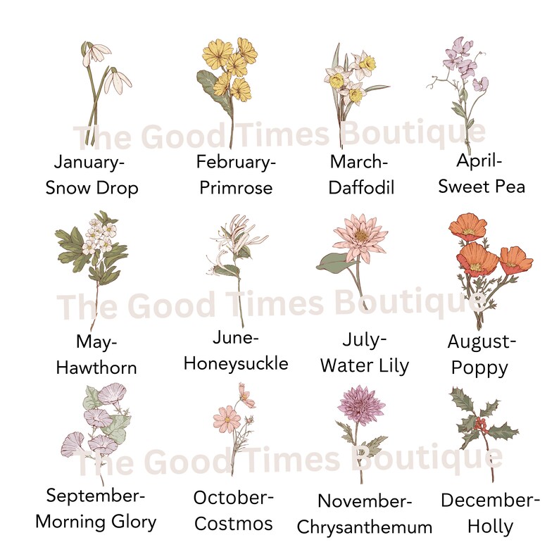 Grandmas Garden Birthflower Family Bouquet Birth Flower Print PNG ...