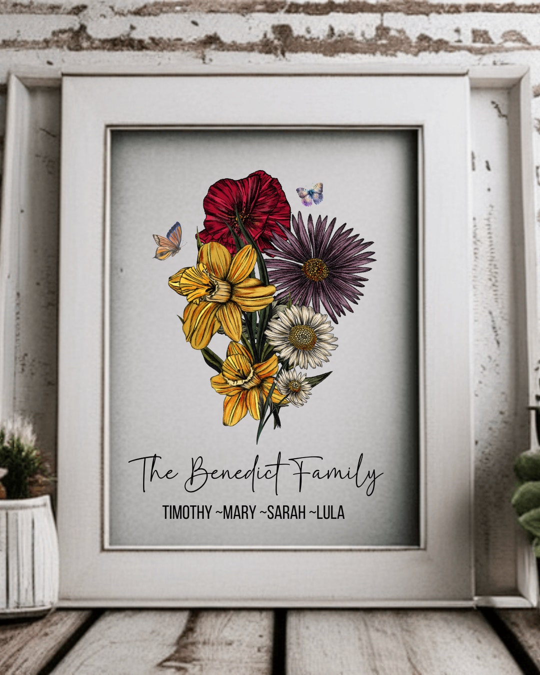 Birth Flower Family Bouquet, Birth Month Flower Art Custom, Hand Drawn ...