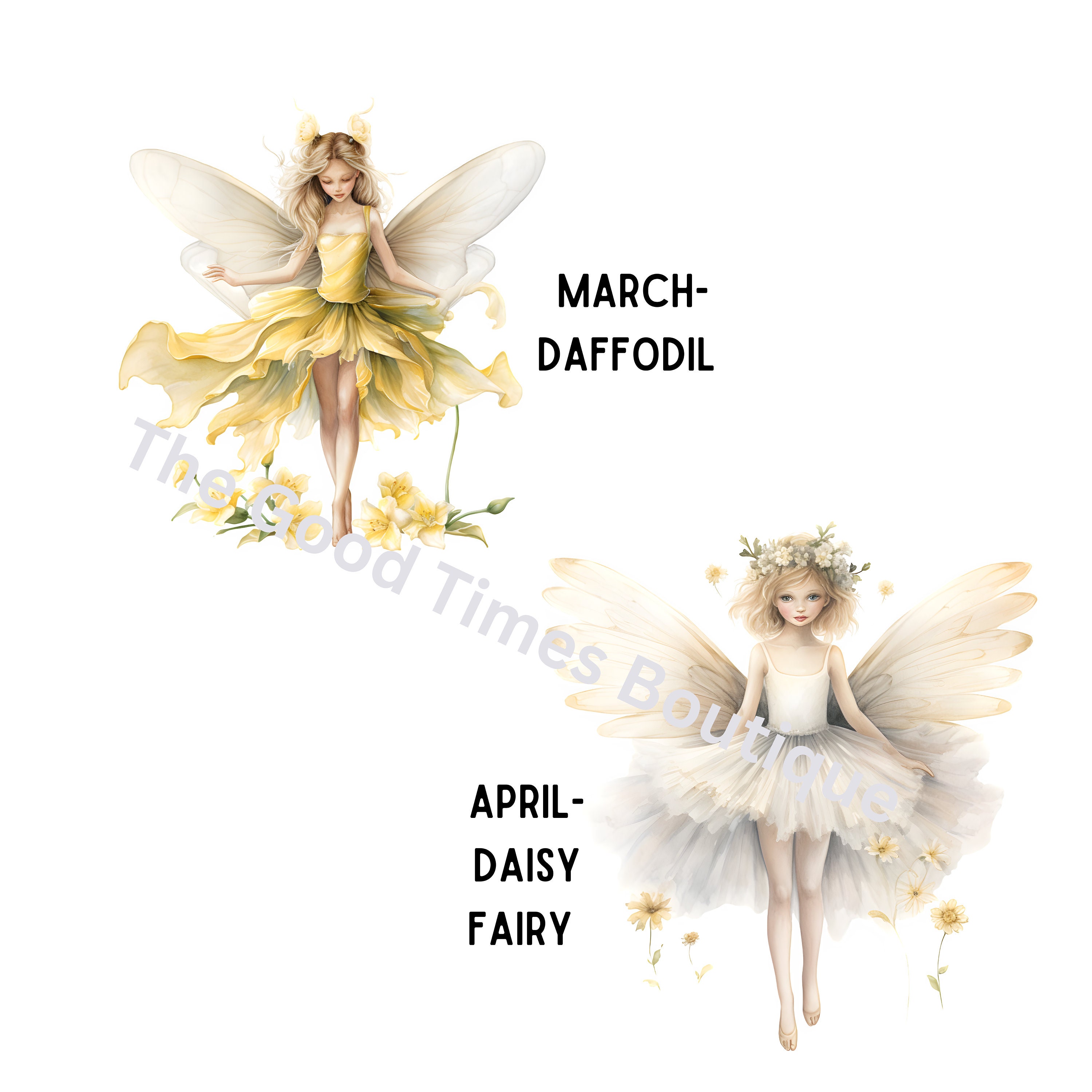 Birth Month Flower Fairy Stickers SVG, PNG, Wall Art Watercolor Fairies ...
