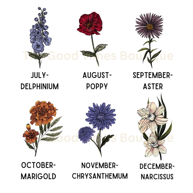 Birth Flower Bouquet Birthflowers Wall Art Family Bouquet Birthflowers ...