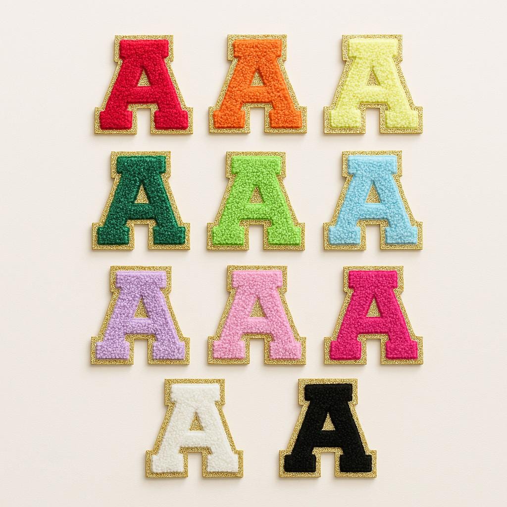 Chenille Varsity Letter Patch With Gold Glitter Trim | Adhesive Letter ...