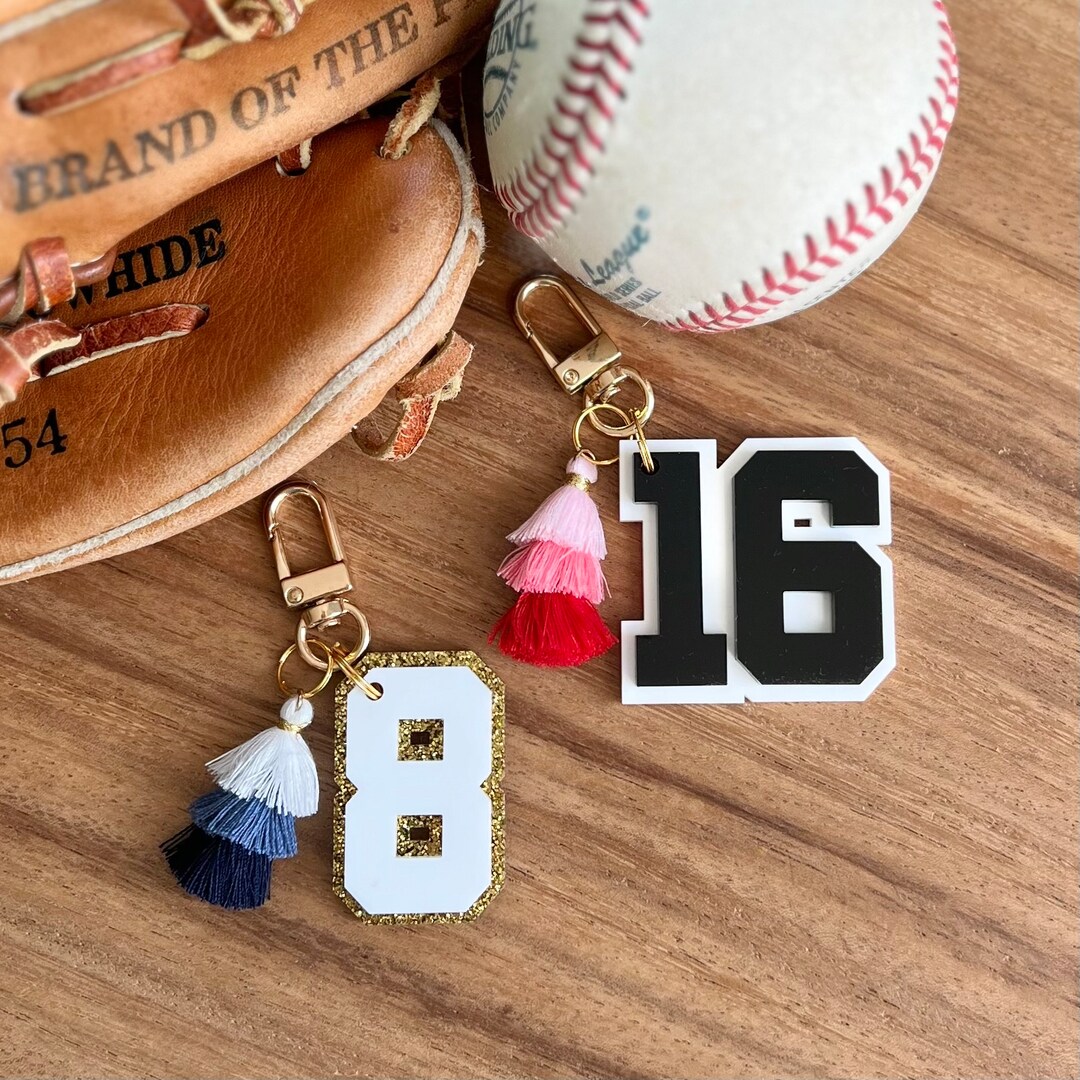 Varsity Number Keychain With Mini Ombre Tassel | Initial Zipper Pull ...