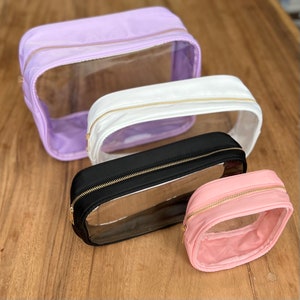 Nylon Bag With Two Clear Sides With Chenille Letter Patches | Cosmetic ...