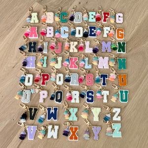 Varsity Letter Keychain With Mini Ombre Tassel | Initial Zipper Pull ...