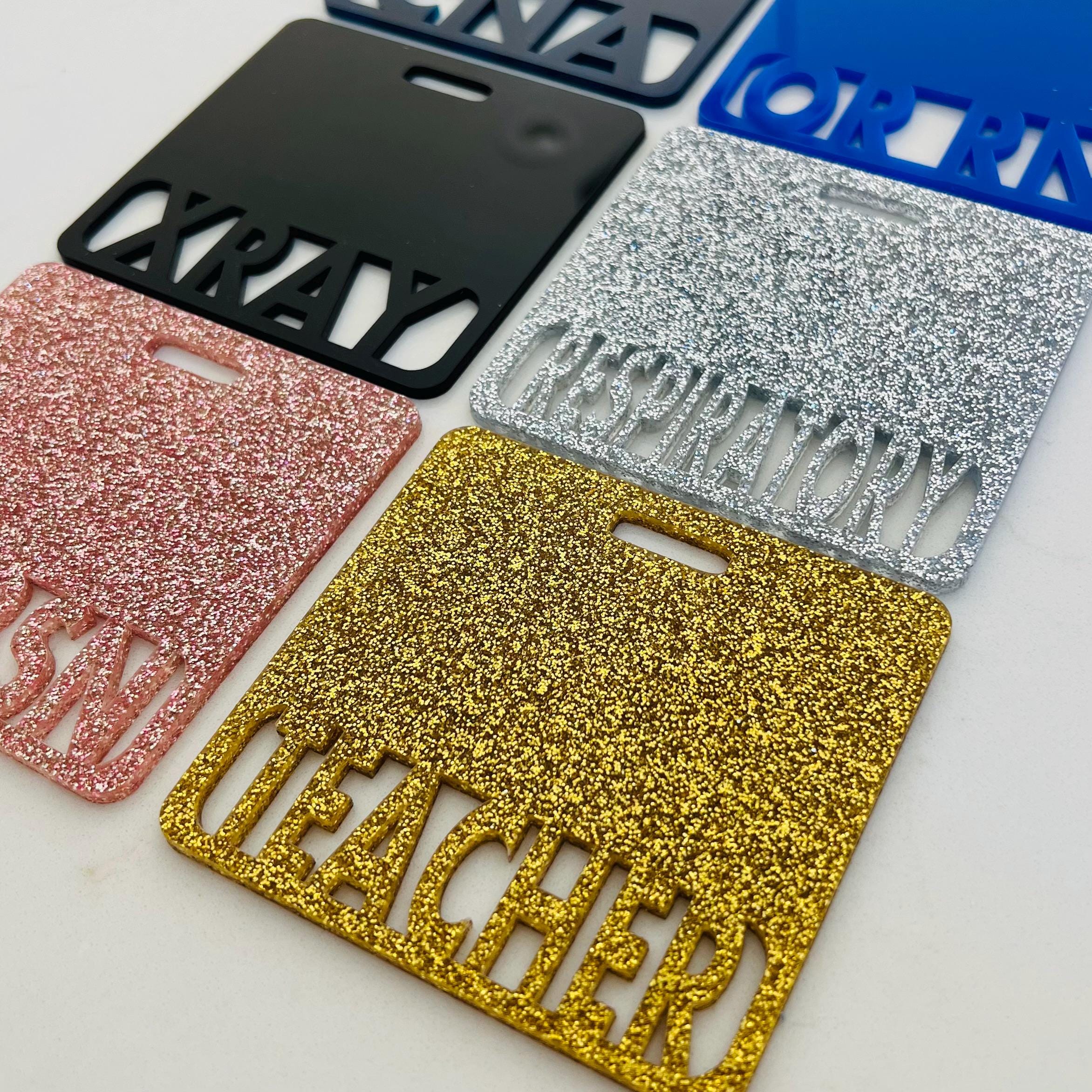 Personalized Nurse Badge Buddy – Custom Acrylic Glitter ID Badge Holder ...