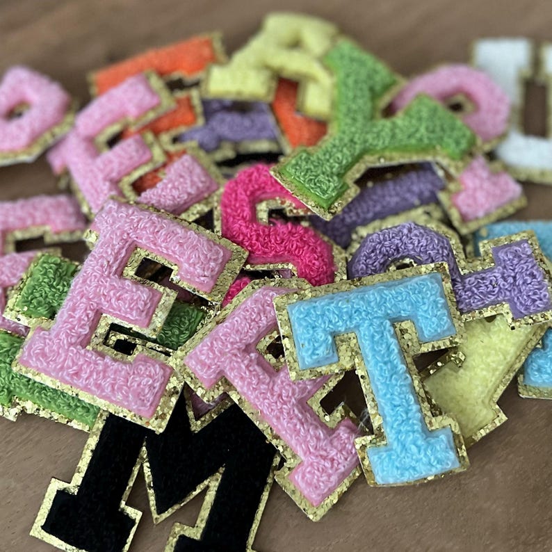 Chenille Varsity Letter Patch With Gold Glitter Trim | Adhesive Letter ...