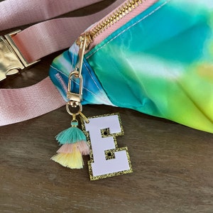 Varsity Letter Keychain With Mini Ombre Tassel Initial - Etsy