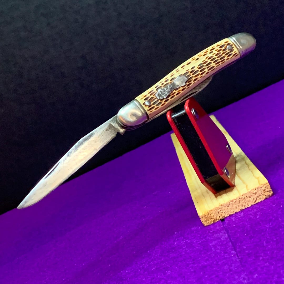 USA Tang Stamp 2 Blade Serpentine Jack Knife Pocket Knife Stag Look ...