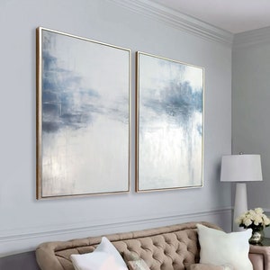 Blue Painting Set of 2 Wall Art, Original Abstract Landscape Canvas Two ...