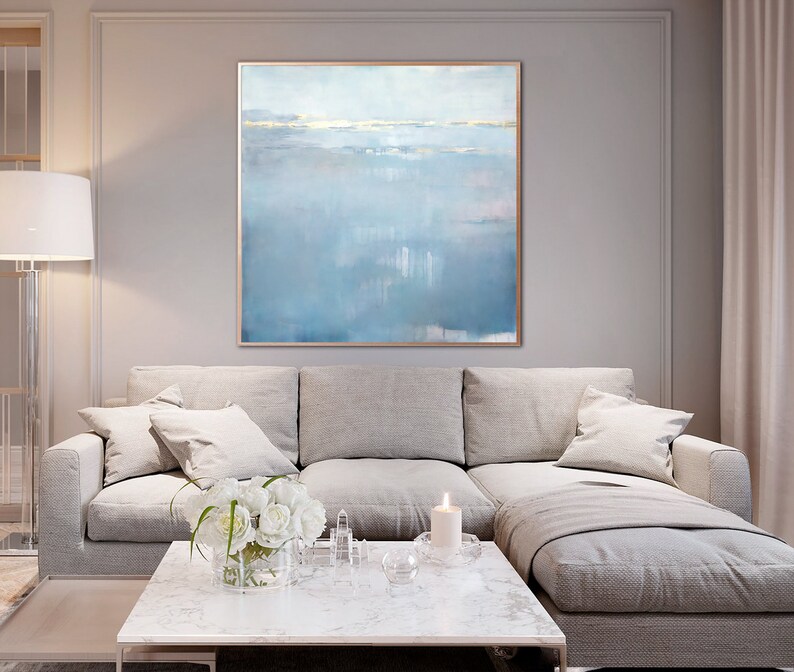 Light Blue Scenic Paintings on Canvas Ocean Painting - Etsy