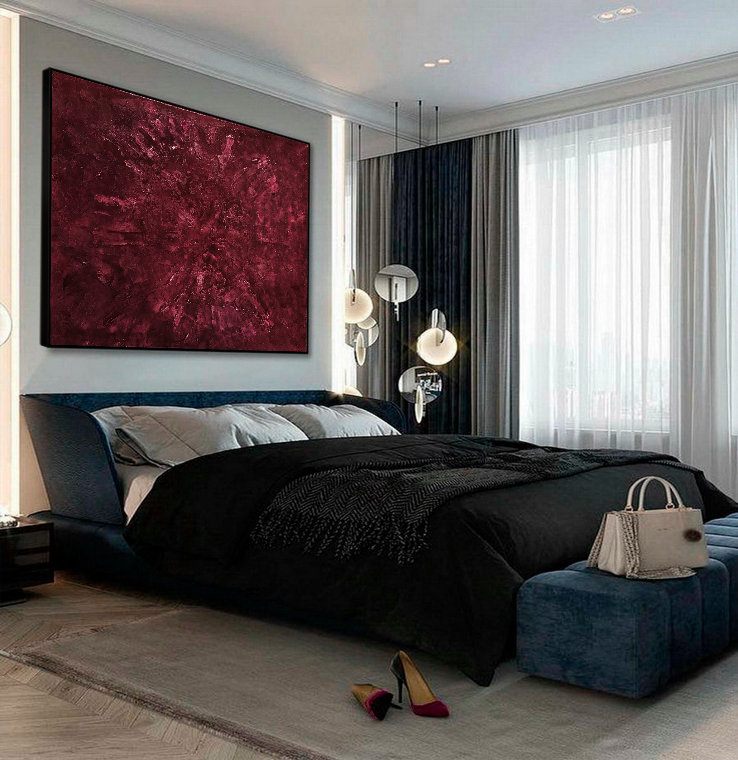 Ruby Red Painting on Canvas, Original Abstract Large Wall Art, Red ...