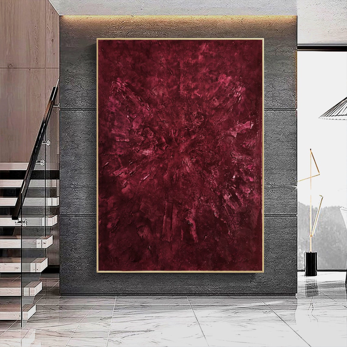 Ruby Red Painting on Canvas Original Abstract Large Wall Art - Etsy
