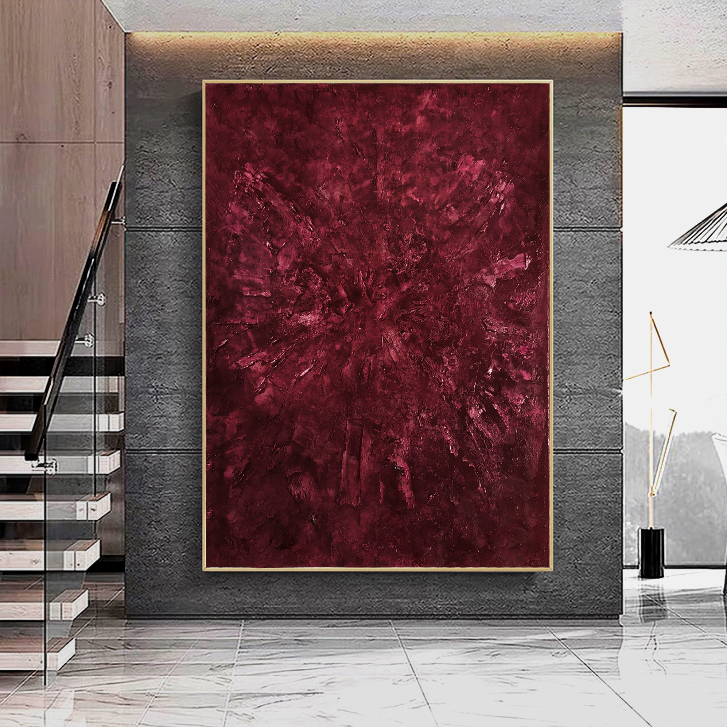 Ruby Red Painting on Canvas, Original Abstract Large Wall Art, Red ...