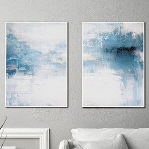 Blue Painting Set of 2 Wall Art Original Abstract Landscape | Etsy